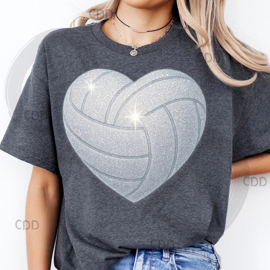 Silver Volleyball Png, Glitter Volleyball Heart, Volleyball Mom Shirt ...