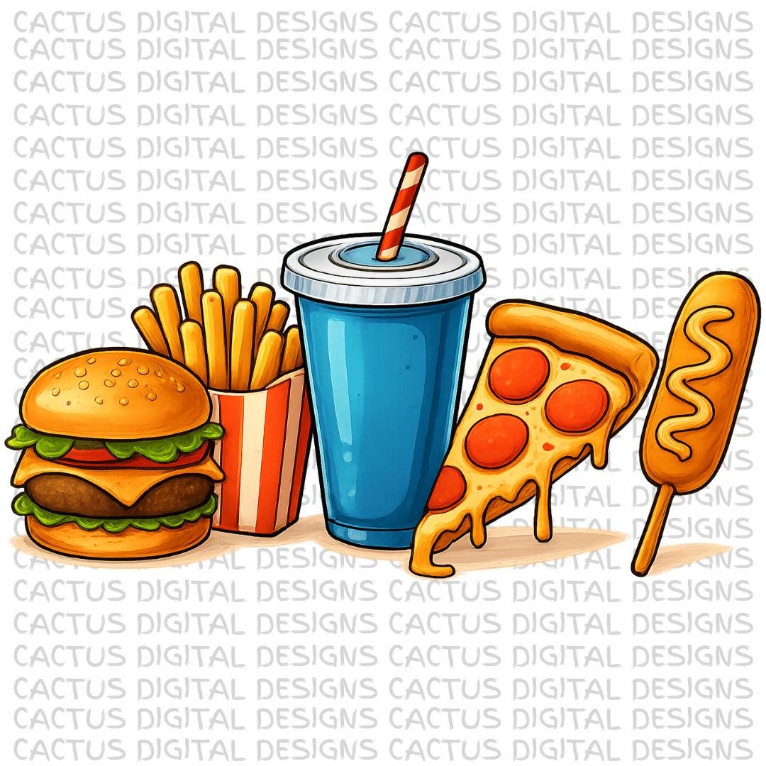 Fast Food Clipart PNG – Burger Fries Soda Pizza Corn Dog Graphic for ...