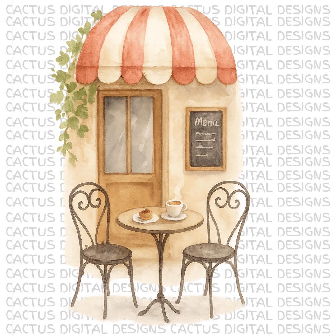 French Café Table PNG With Bistro Chairs, Coffee and Pastry – Parisian ...