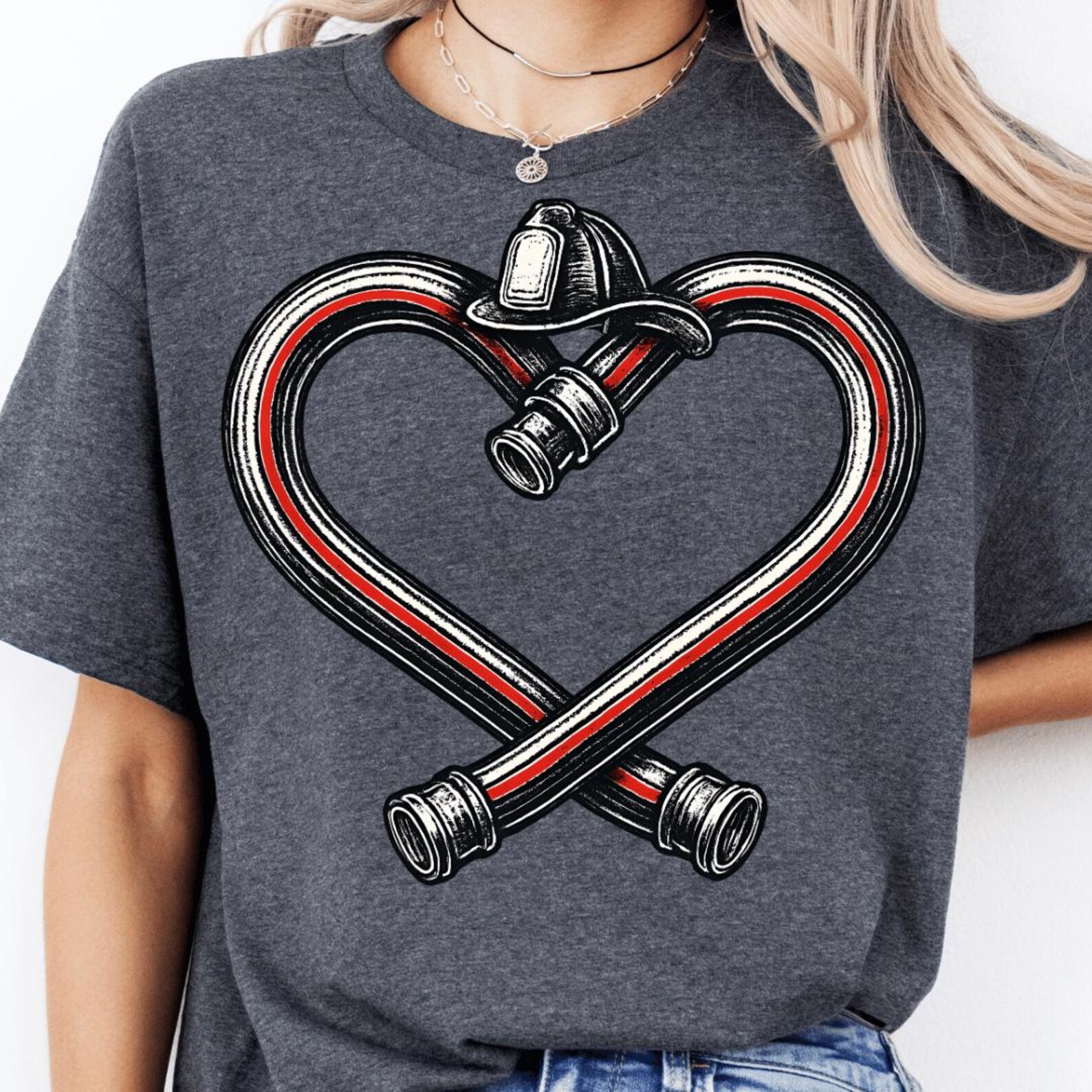 Firefighter Heart Hose PNG, Firefighter Helmet Sublimation, Fire Hose ...