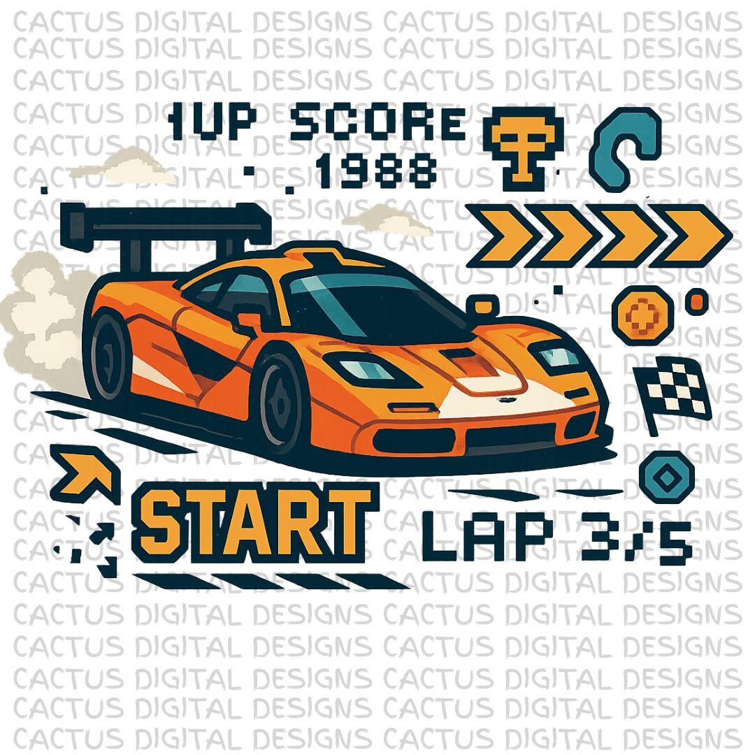Retro Supercar Arcade PNG – 8-bit Pixel Art Style Orange Sports Car ...