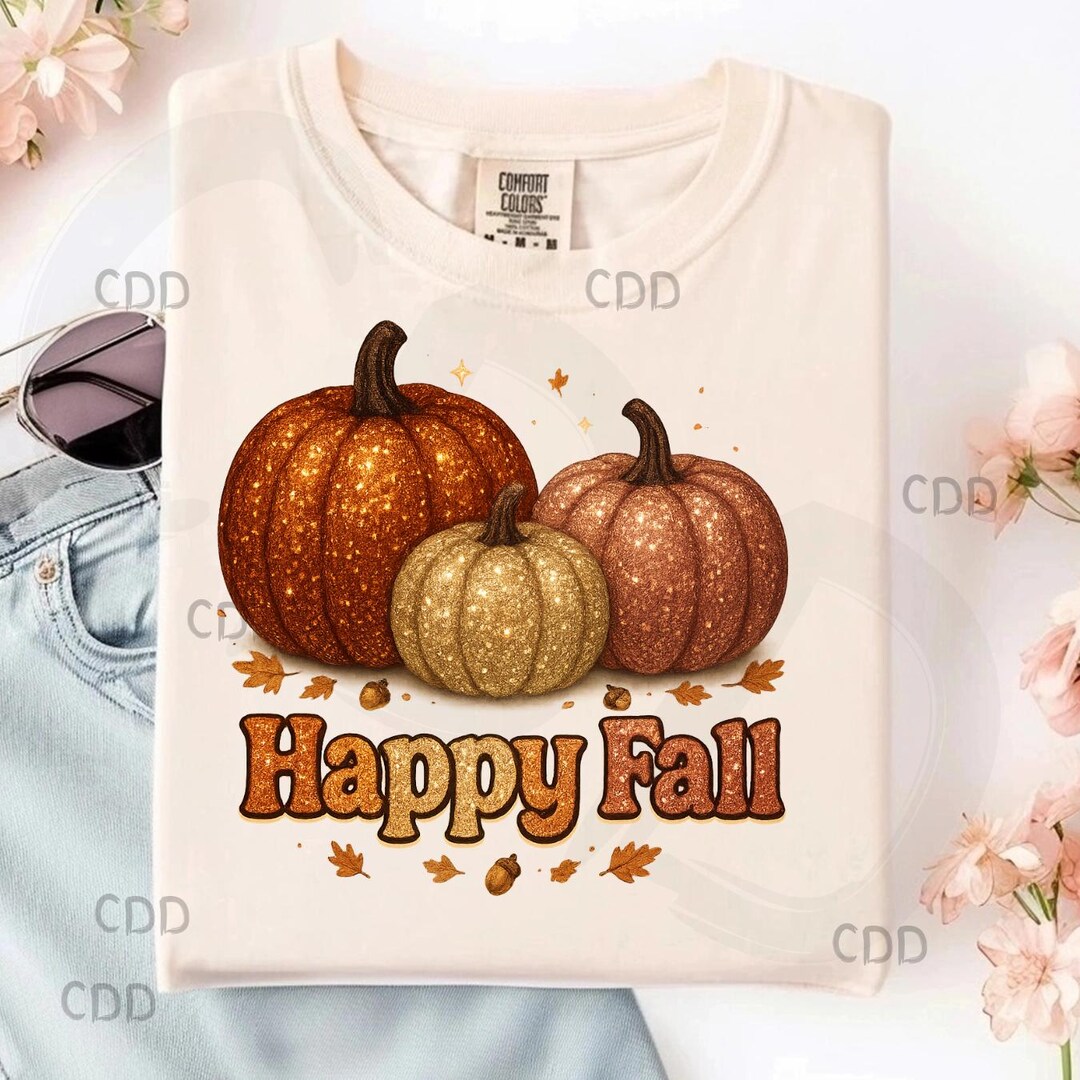 Happy Fall Png, Glitter Pumpkin Clipart, Autumn Thanksgiving Design ...
