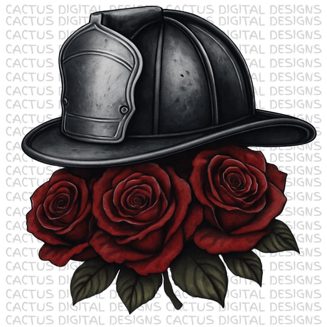 Firefighter Helmet With Roses PNG – Memorial Firefighter Art for First ...