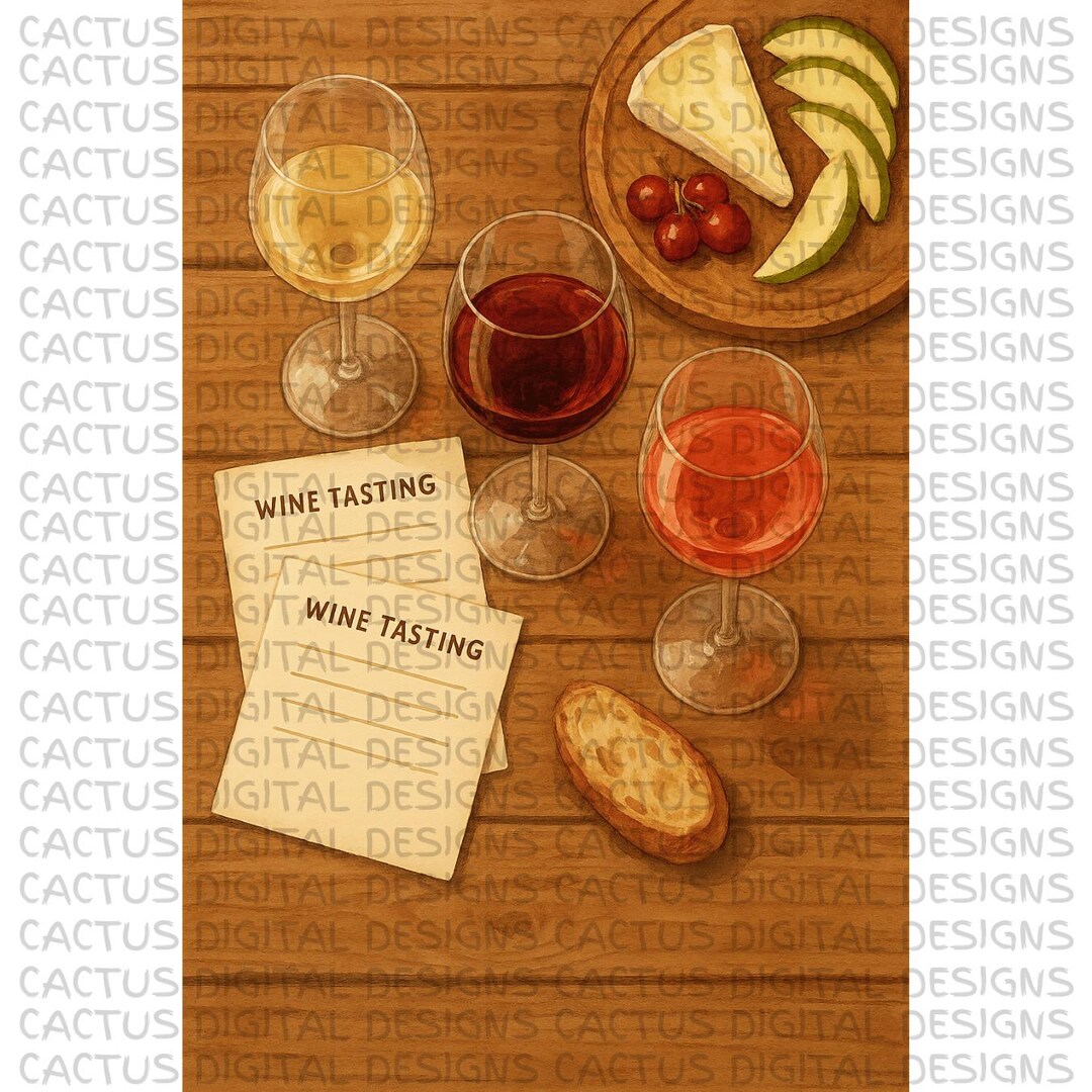 Elegant Wine Tasting Illustration, Wine Glasses and Cheese Board Art ...