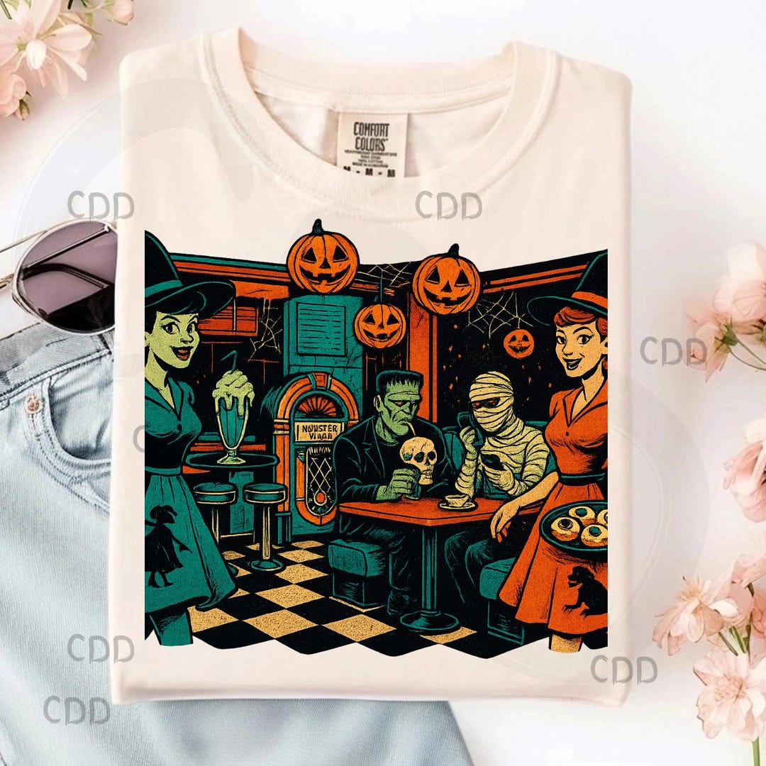 Retro Halloween Png, Vintage Monster Diner Clipart, Frankenstein Mummy ...