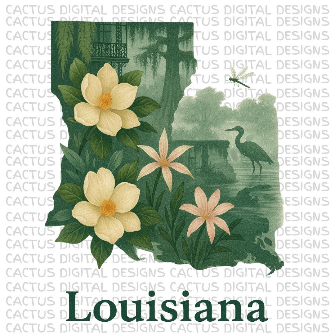 Louisiana State PNG, Louisiana Floral Outline, Southern Wildflower PNG ...