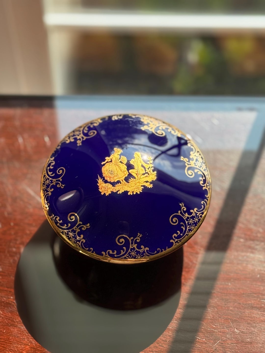 Limoges Porcelain Trinket Box: Cobalt Blue & Gold Rococo Jewelry Holder ...
