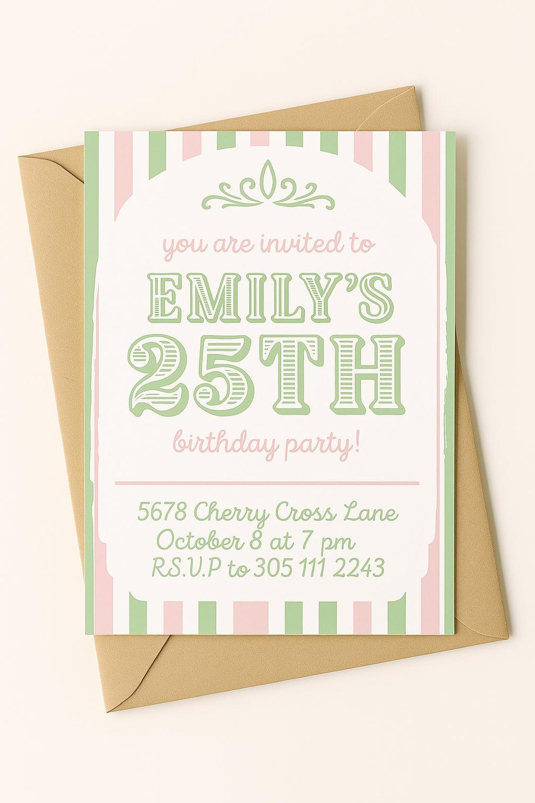 Editable Birthday Invitation - Pink and Green Template - Instant ...