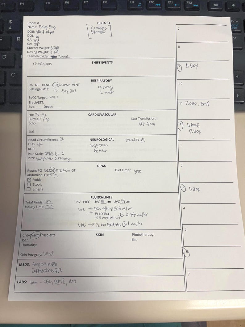 NICU Report Sheet - Etsy