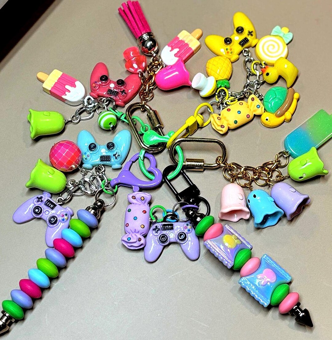 Colorful Charm Keychain Set | Cute Pastel Yellow Beaded Keychains ...