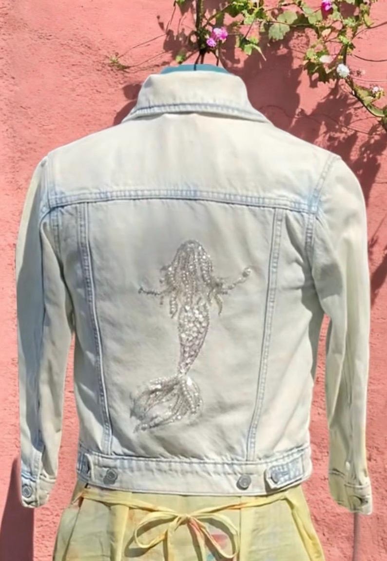 Mermaid Jacket Upcycled by Spring Fits Size XS Petite Denim Wearable ...