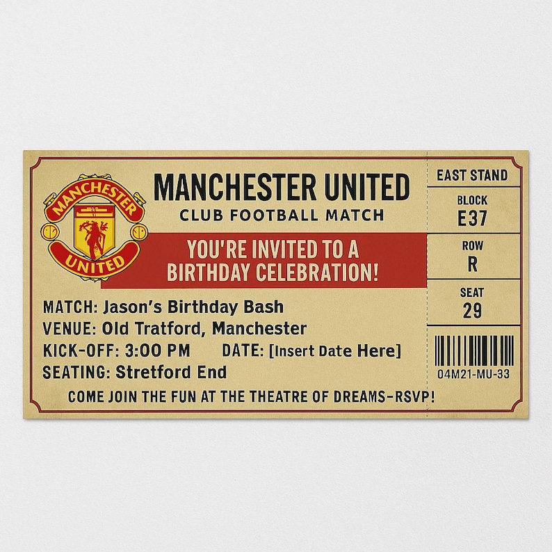 Manchester United Birthday Invitation - Etsy