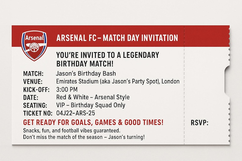 Arsenal Birthday Invitation - Etsy