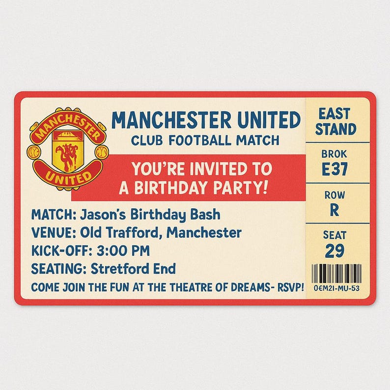 Manchester United Birthday Invitation - Etsy