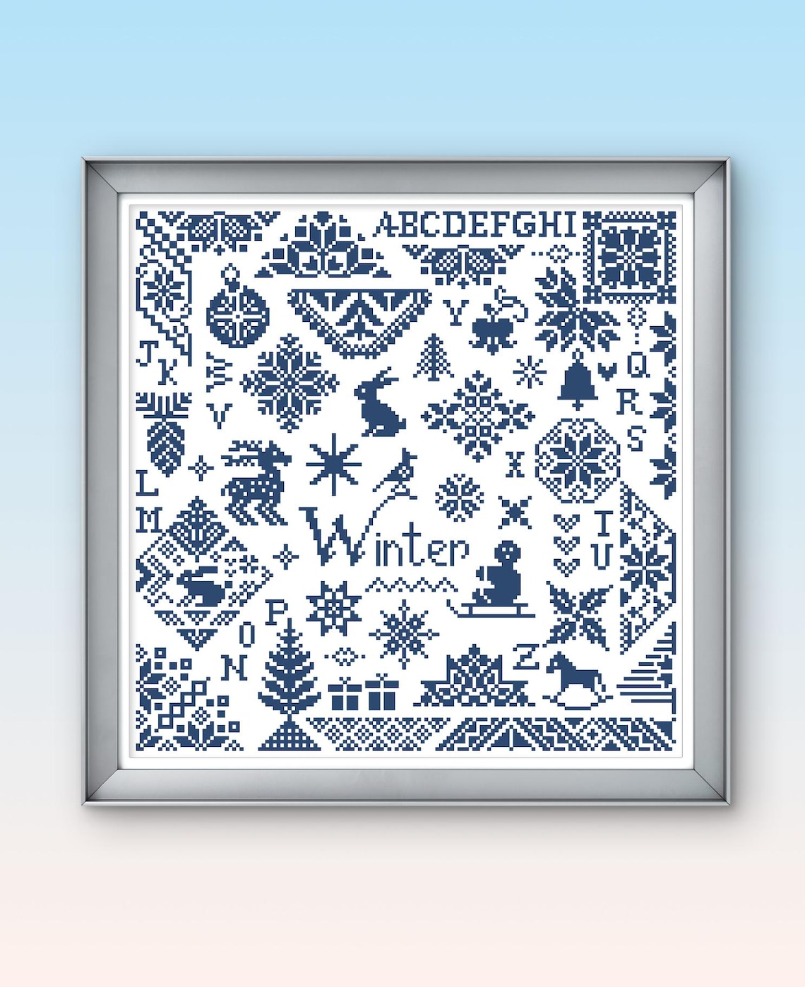 Quaker Winter Cross Stitch Pattern, Monochromatic Nature Sampler ...