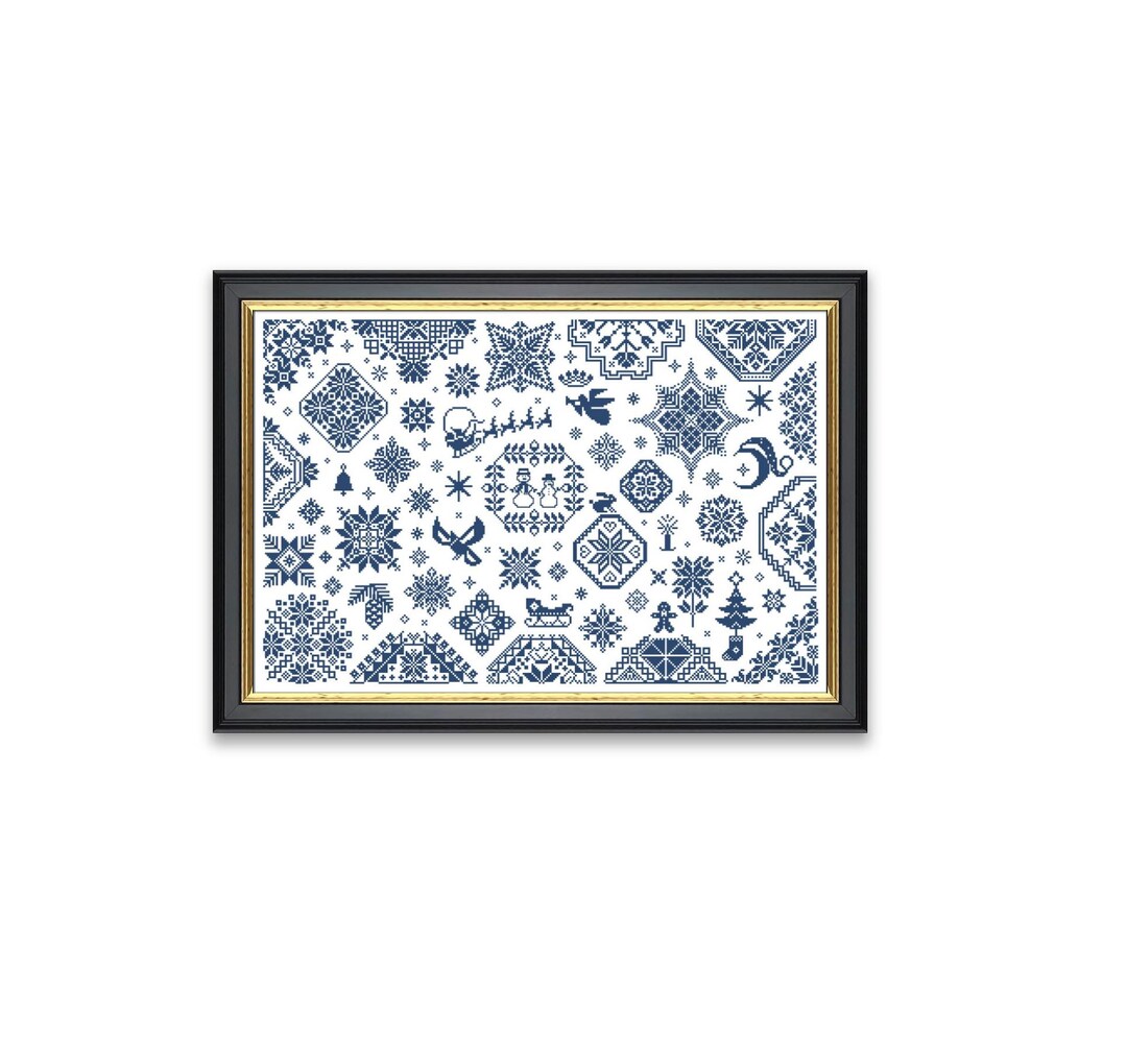 Quaker Christmas Cross Stitch Pattern, Holiday Sampler, Monochromatic ...