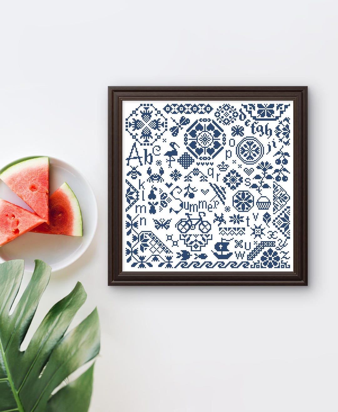 Quaker Summer Cross Stitch Pattern, Monochromatic Nature Sampler (PDF ...