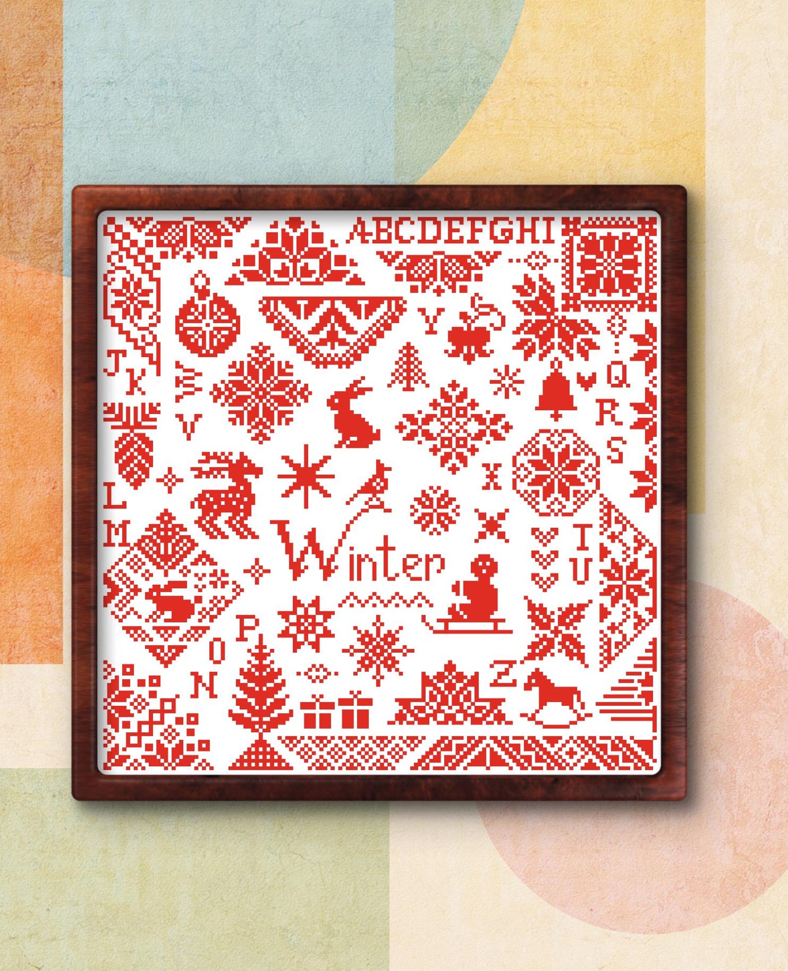Quaker Winter Cross Stitch Pattern, Monochromatic Nature Sampler ...