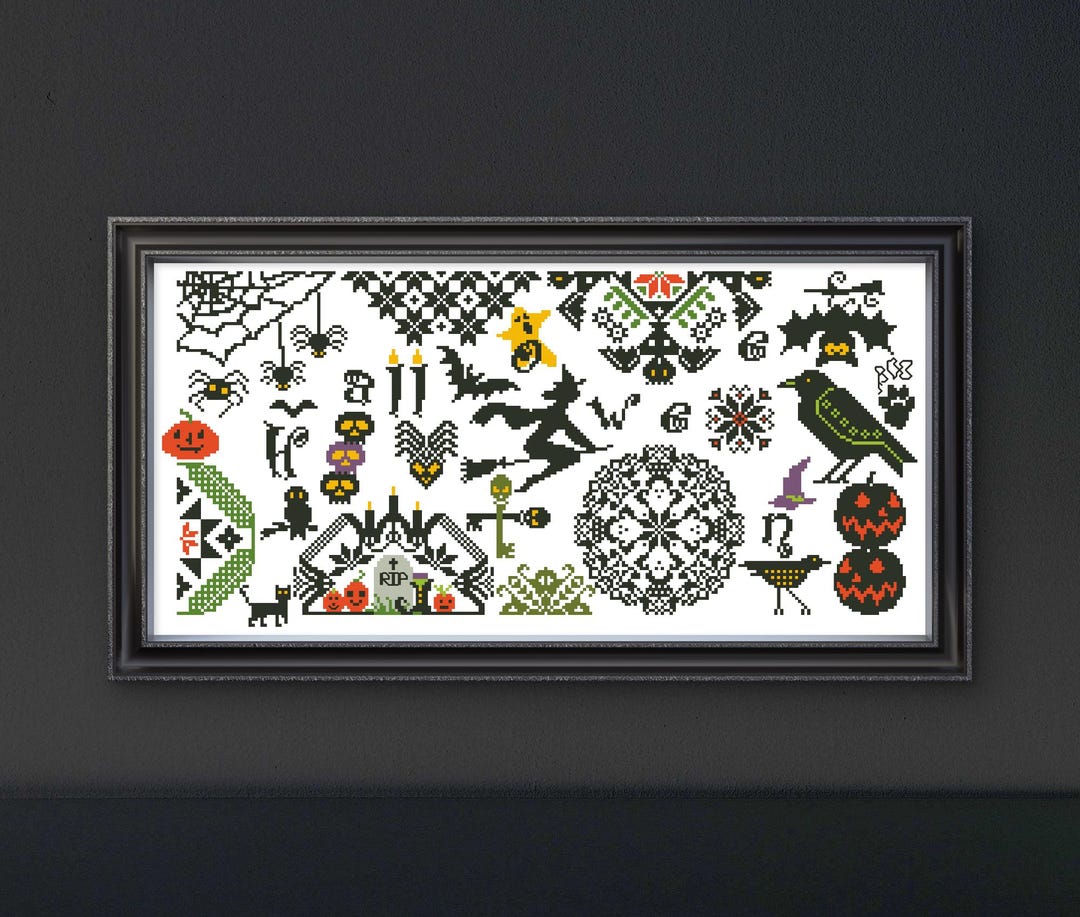 Quaker Halloween Cross Stitch Pattern, Spooky Horror Xstitch Sampler ...