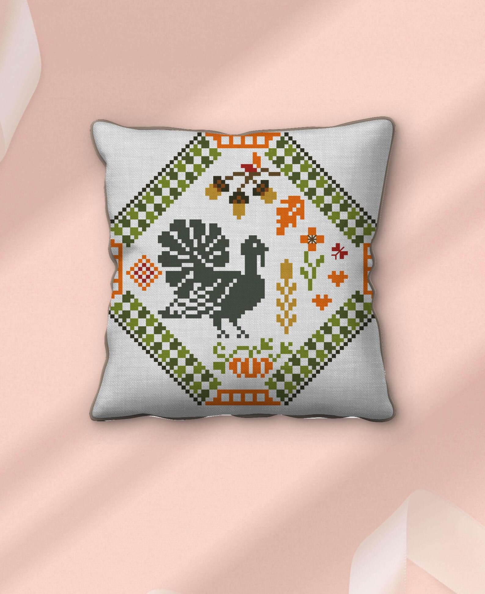 Thanksgiving Turkey Cross Stitch Pattern, Autumn Holiday Mini Sampler ...
