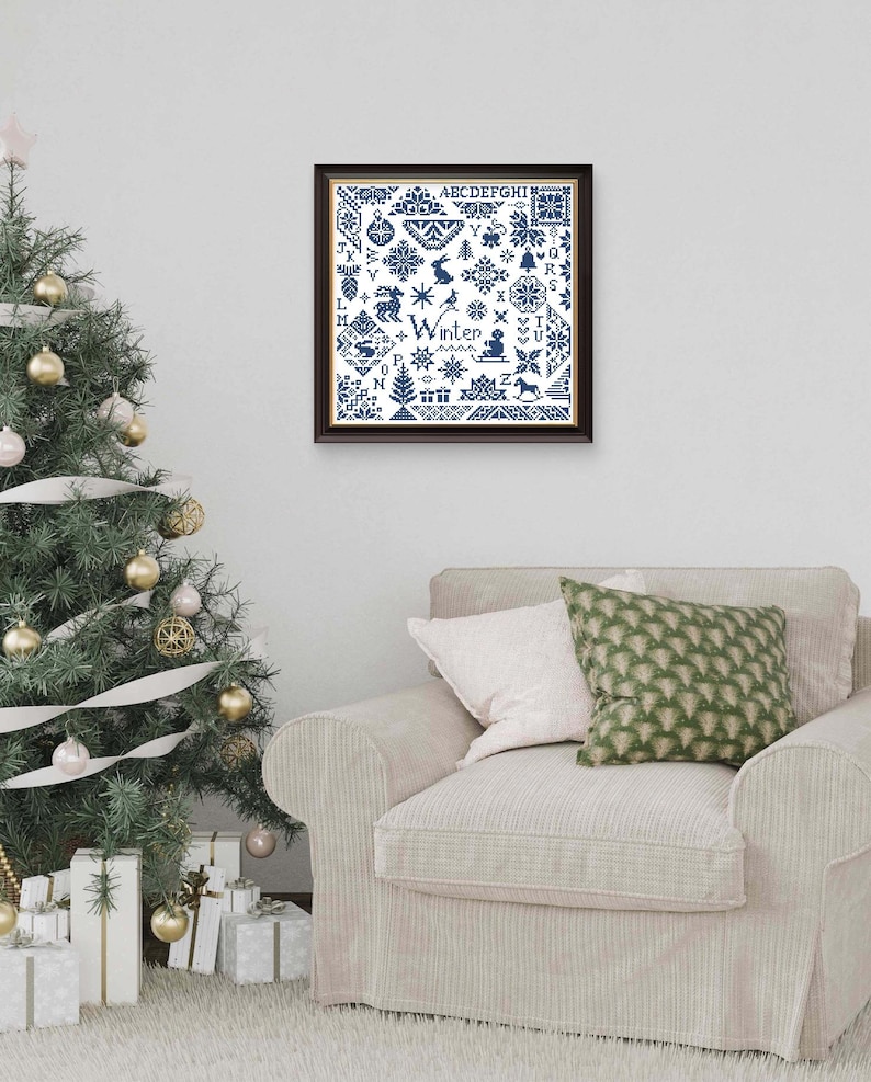 Quaker Winter Cross Stitch Pattern, Monochromatic Nature Sampler ...