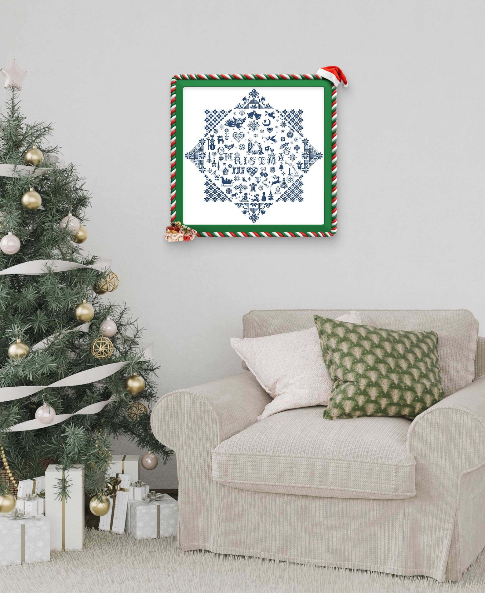 Quaker Christmas Sampler, Monochromatic Cross Stitch Pattern (PDF ...