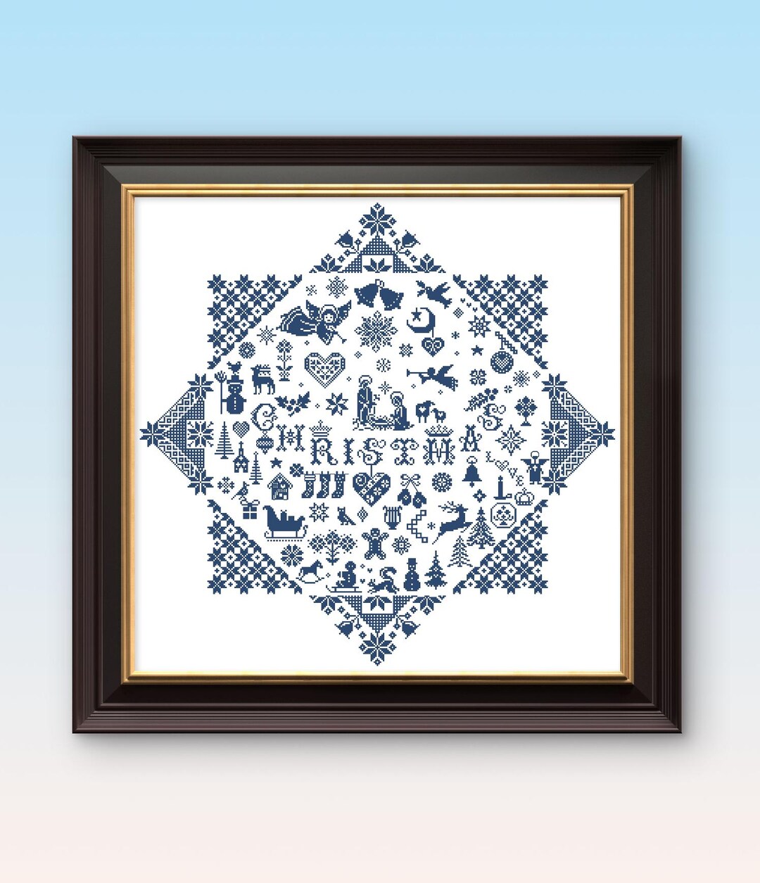 Quaker Christmas Sampler, Monochromatic Cross Stitch Pattern (PDF ...