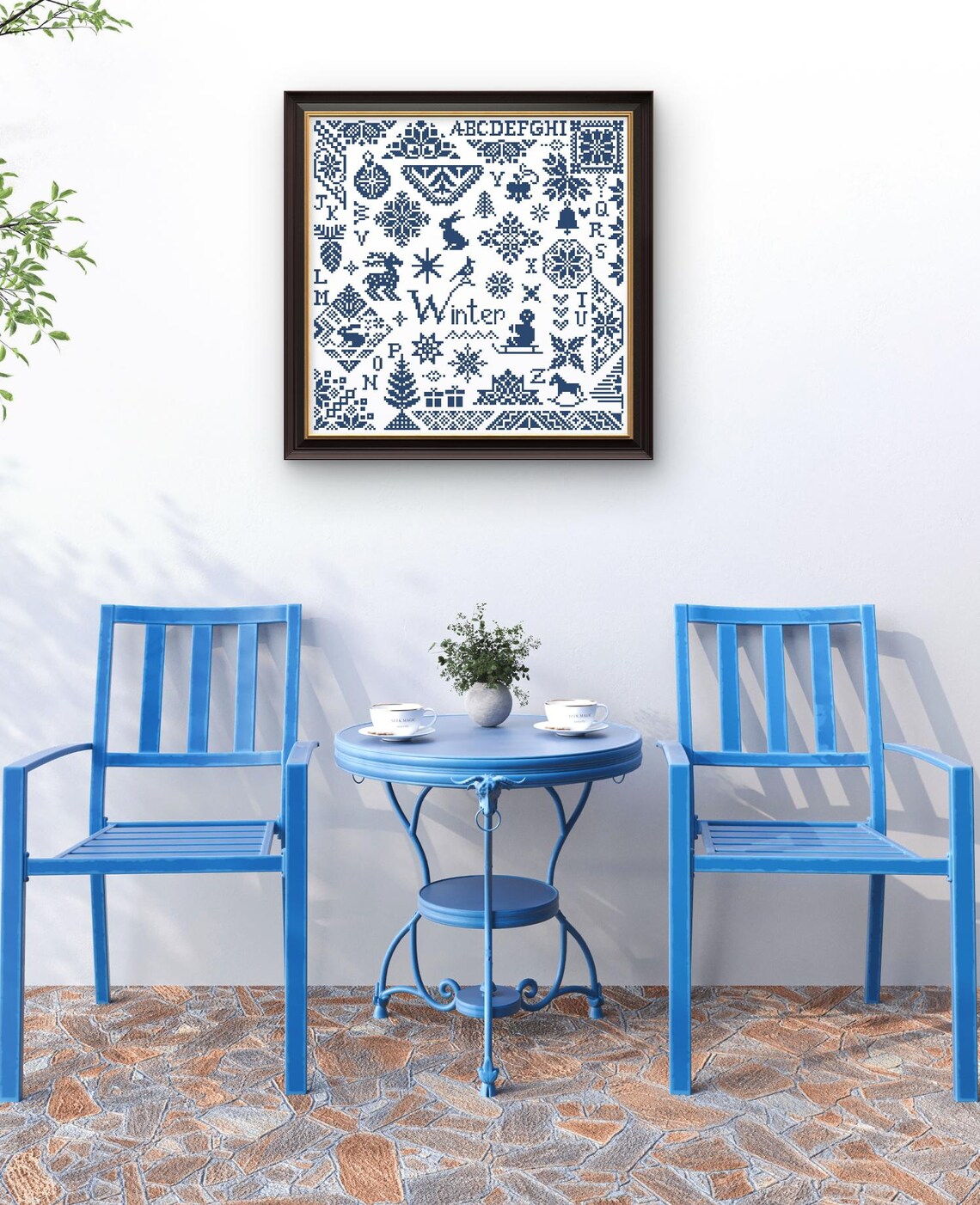 Quaker Winter Cross Stitch Pattern, Monochromatic Nature Sampler ...