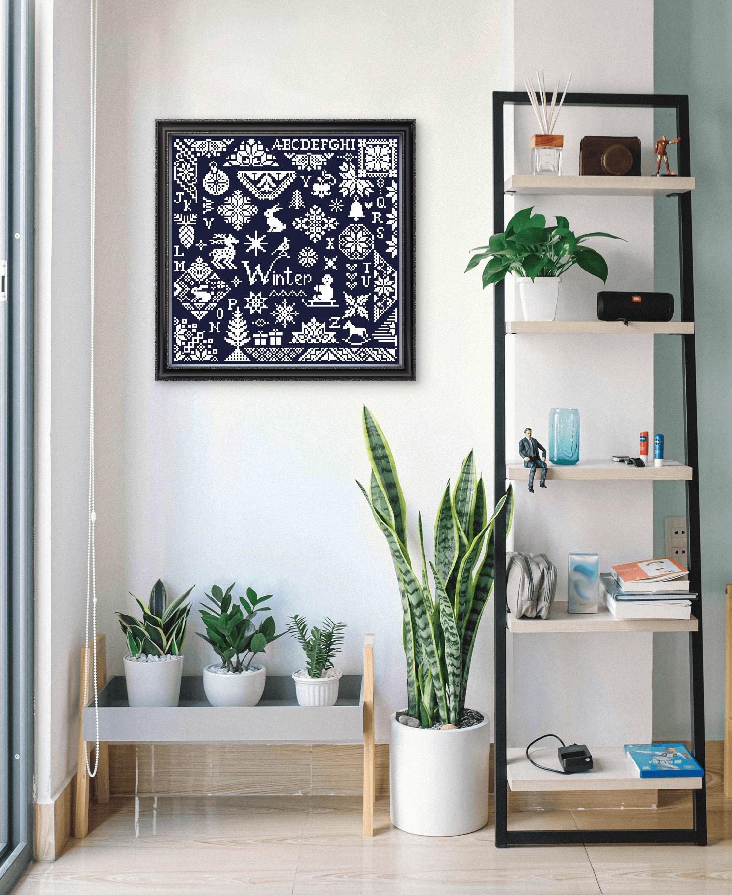Quaker Winter Cross Stitch Pattern, Monochromatic Nature Sampler ...