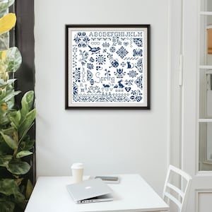 Quaker Spring Cross Stitch Pattern, Monochromatic Nature Sampler (PDF ...