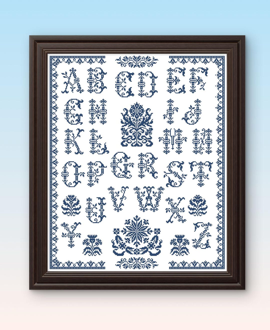 Antique ABC Cross Stitch Pattern, Monochromatic Sampler, Quaker ...