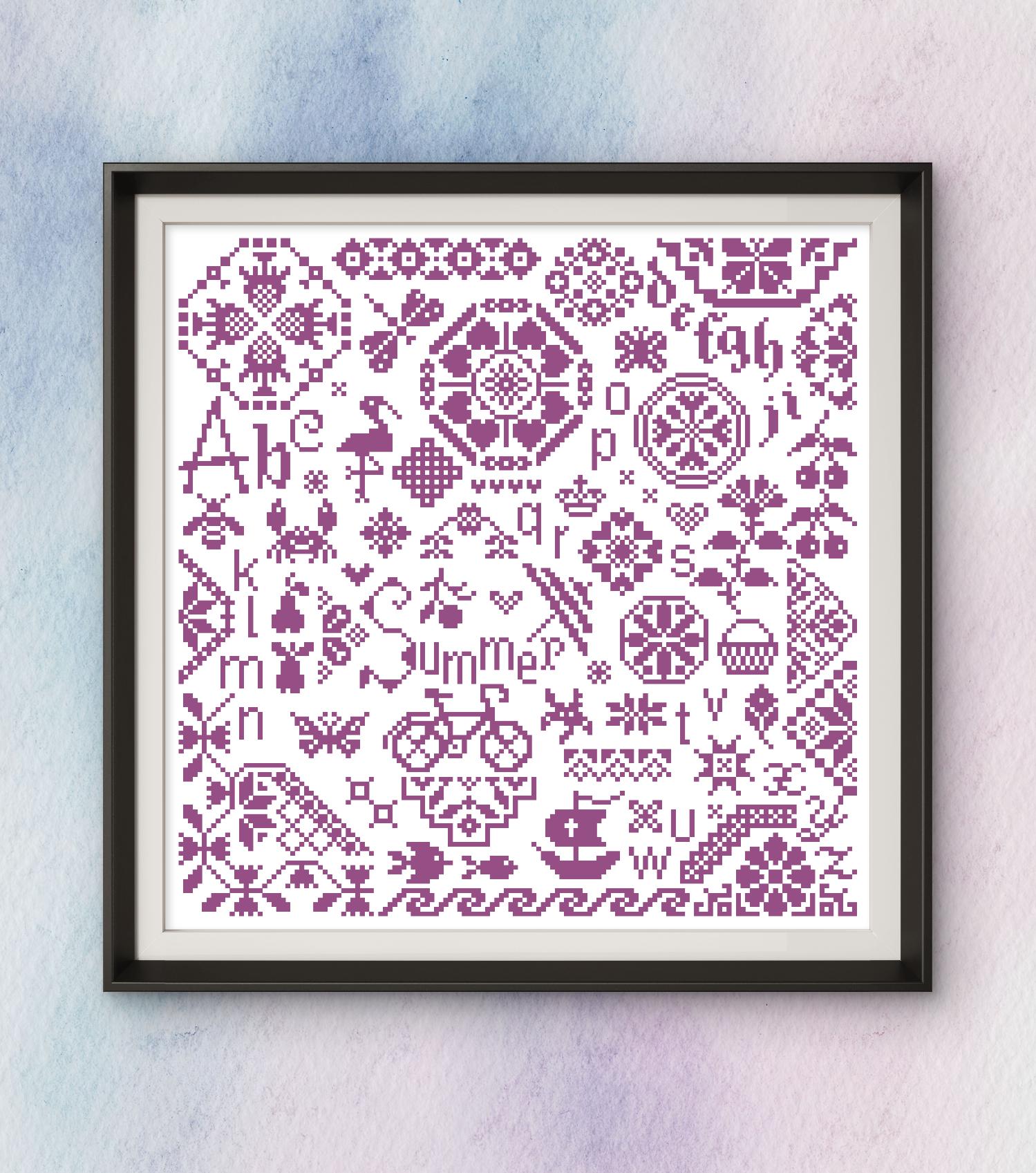 Quaker Summer Cross Stitch Pattern, Monochromatic Nature Sampler (PDF ...