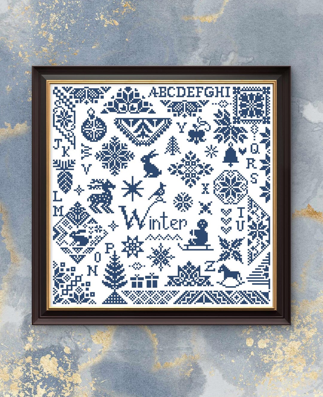 Quaker Winter Cross Stitch Pattern, Monochromatic Nature Sampler ...