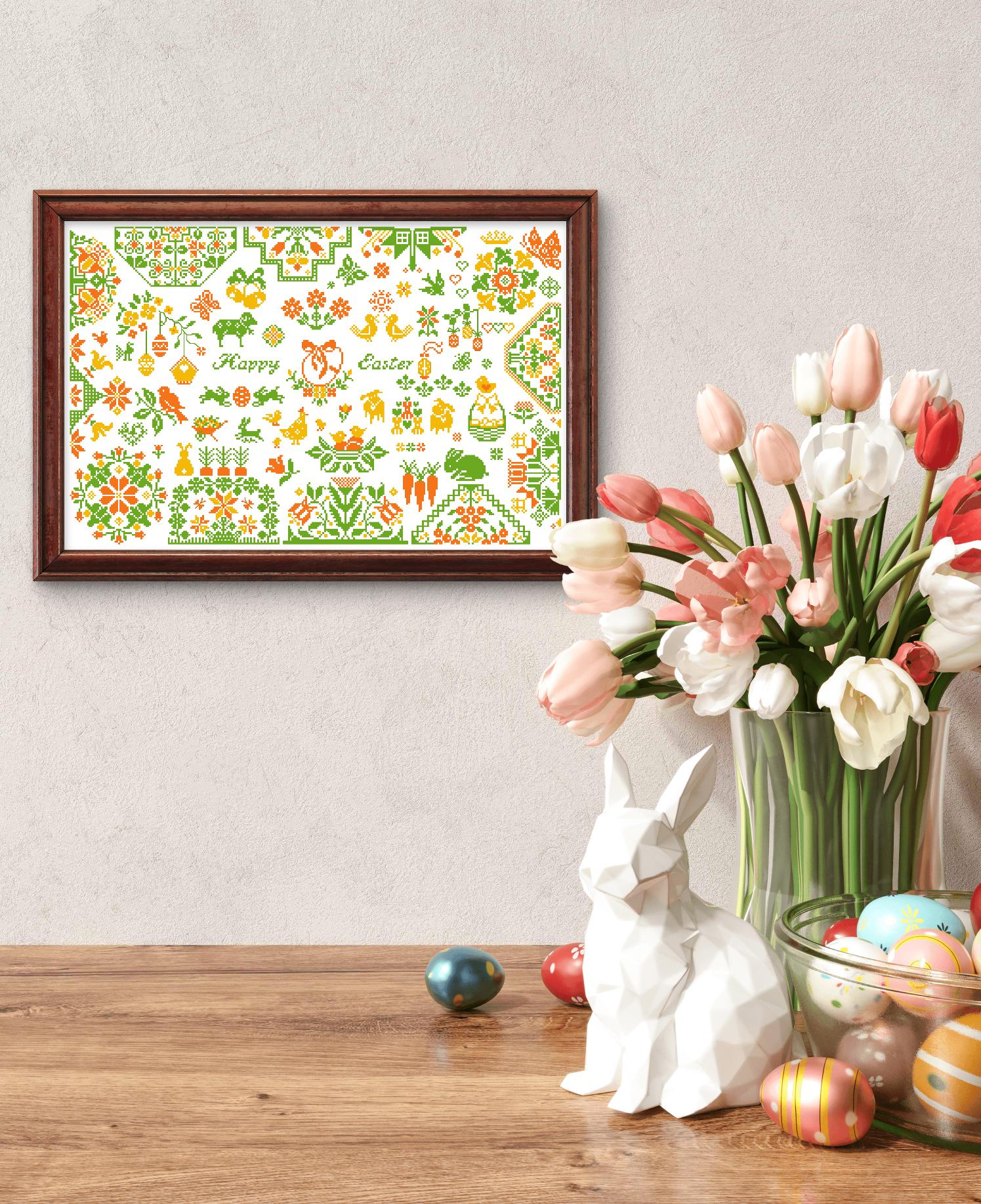 Quaker Easter Cross Stitch Pattern, Spring Holiday Sampler (PDF ...