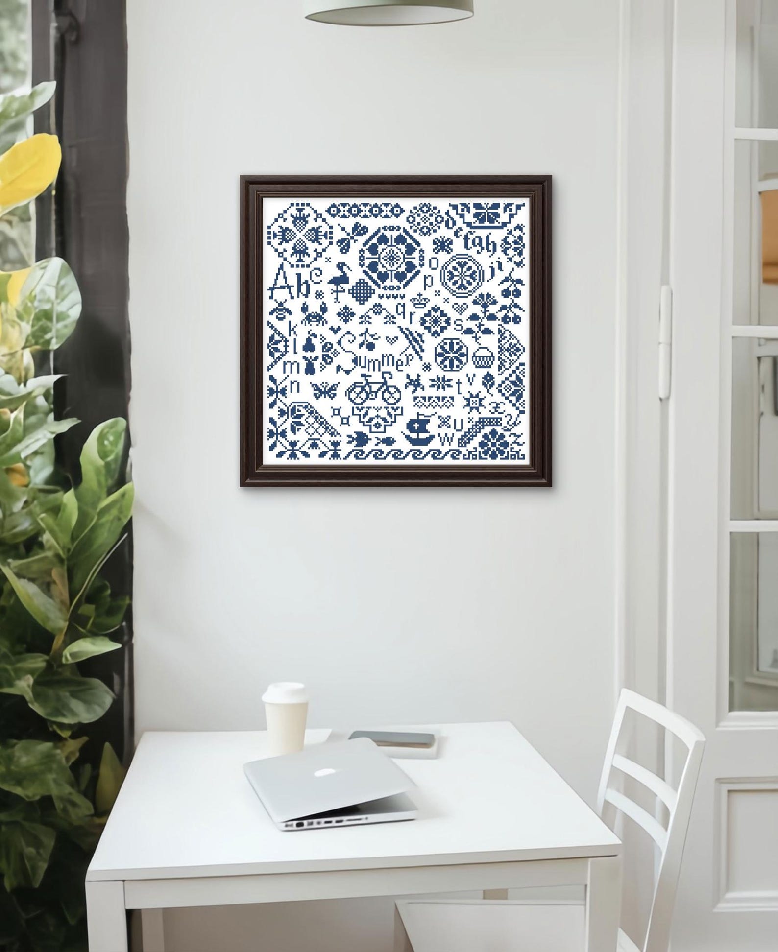 Quaker Summer Cross Stitch Pattern, Monochromatic Nature Sampler (PDF ...