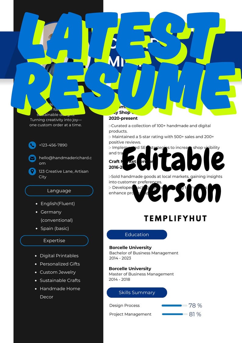 Editable Sorority Resume Template | Rush Resume Template Blue | Instant ...