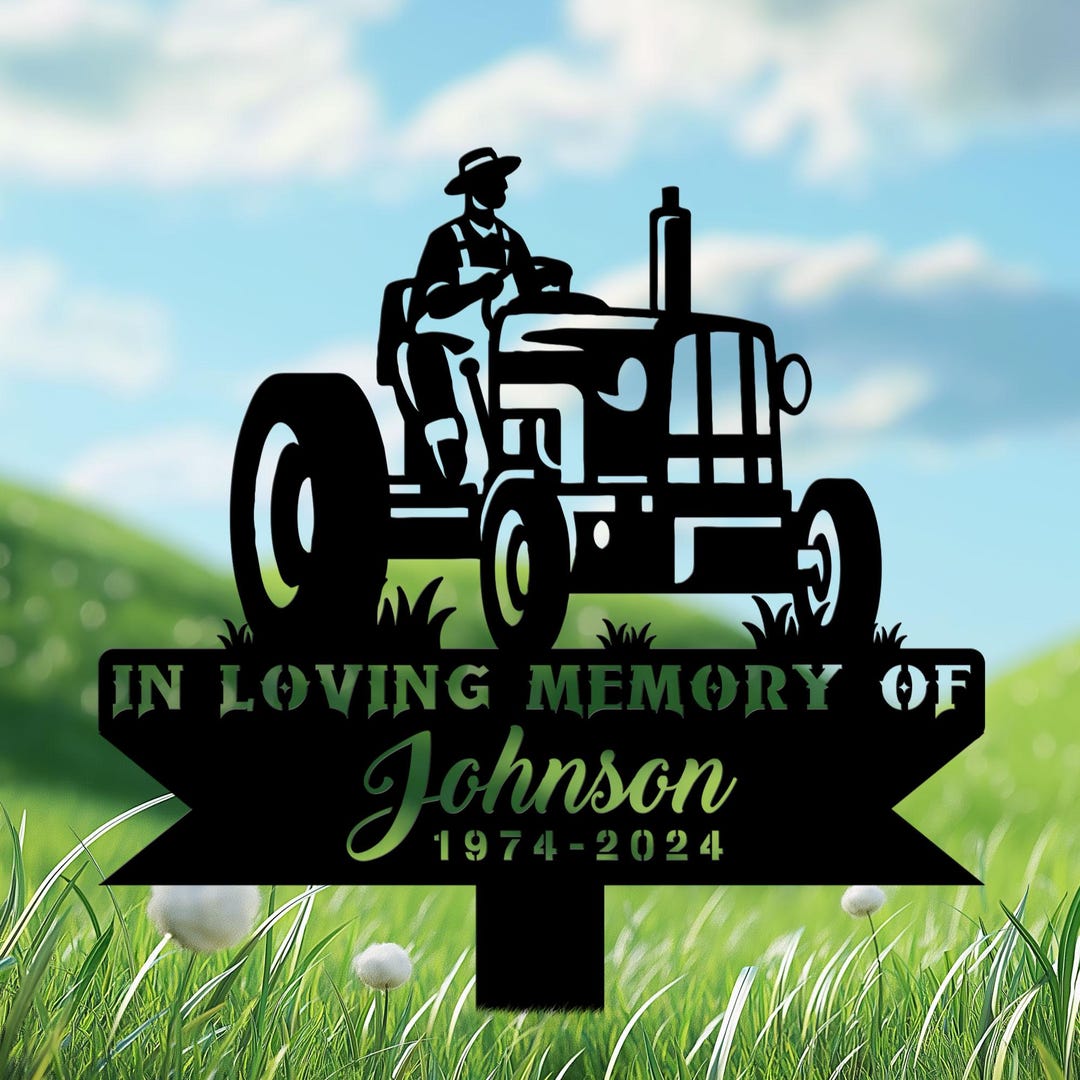 Personalized Farmer on Tractor Memorial Stake, Farming Fields Metal ...
