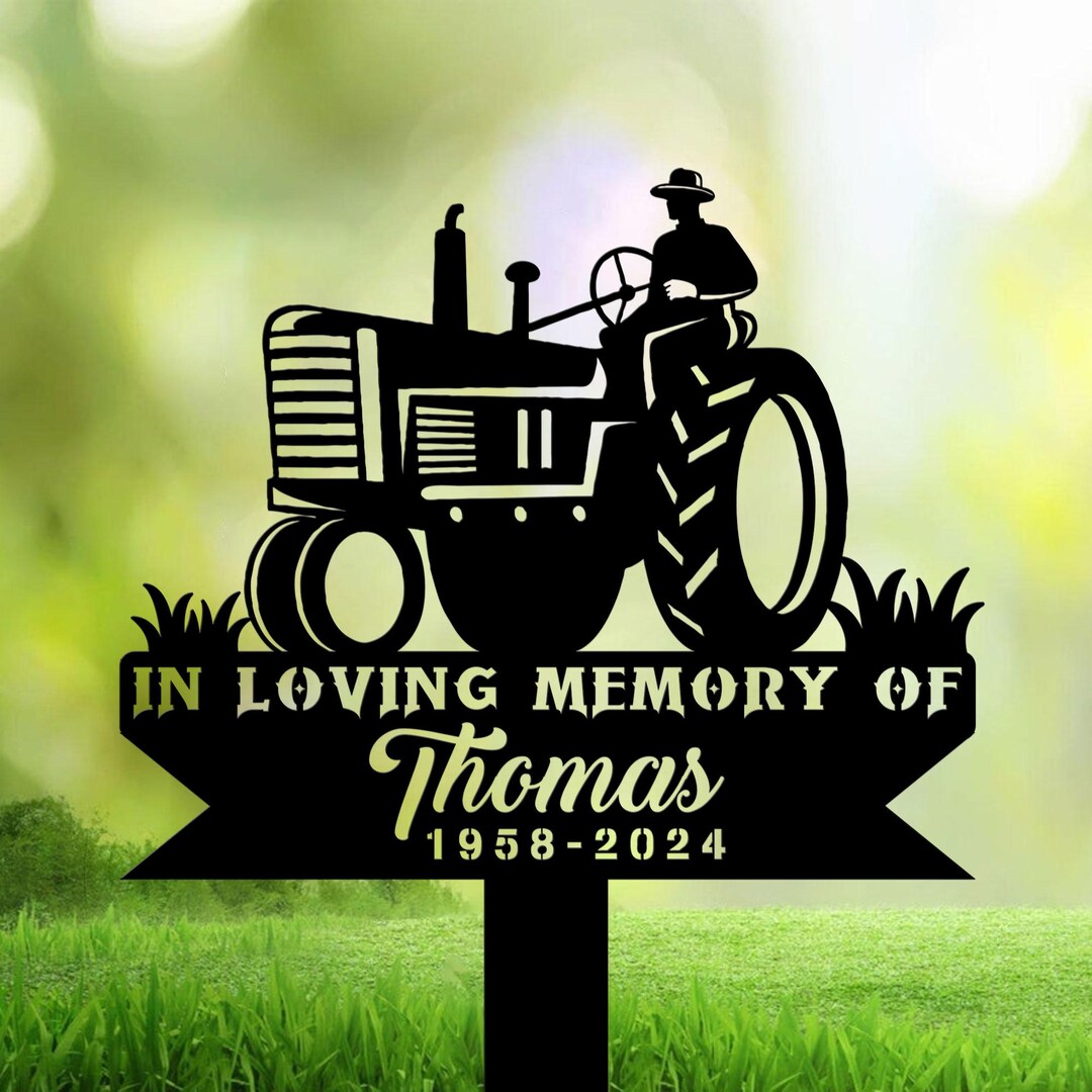 Personalized Farmer on Tractor Memorial Stake, Farming Fields Metal ...