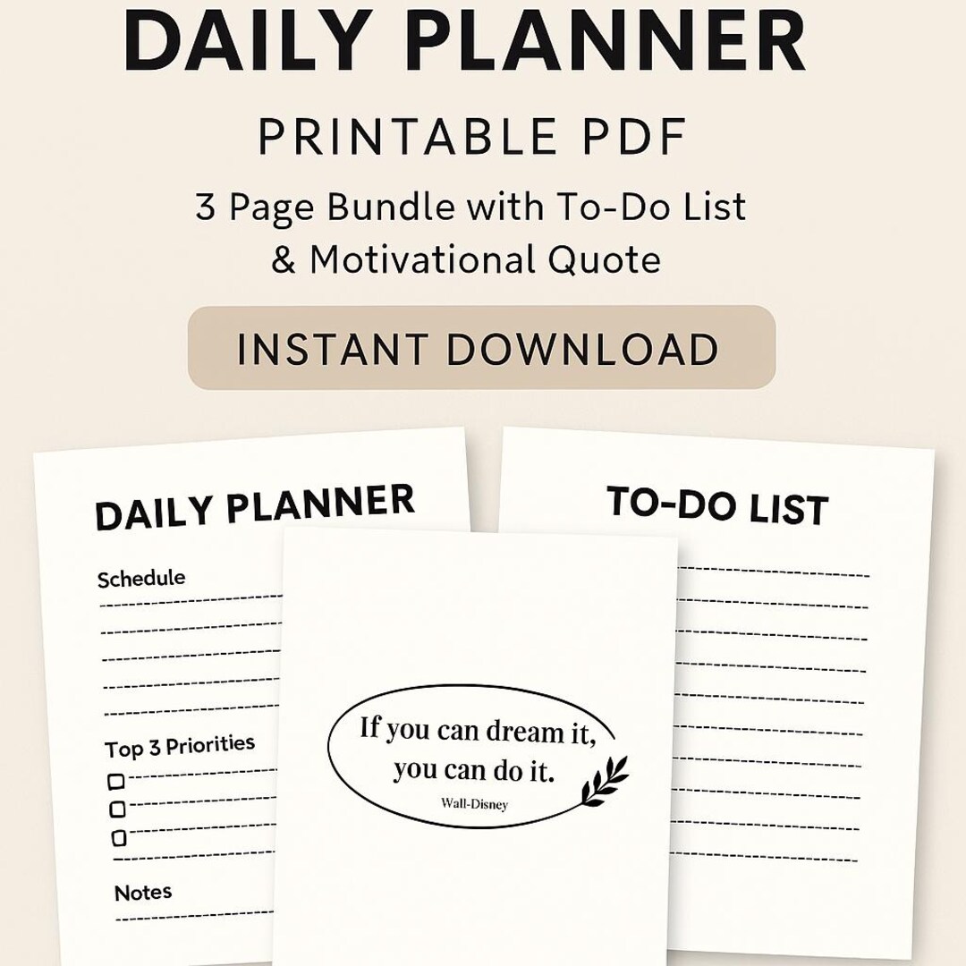 Daily Planner Printable PDF - 3 Page Bundle With To-do List ...