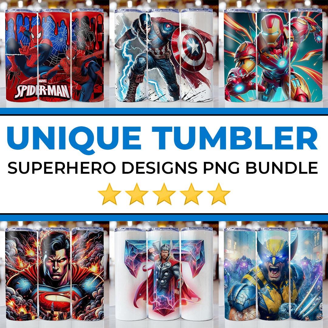 Superhero Tumbler Wrap Bundle, Superhero Game Characters Tumbler Wrap ...