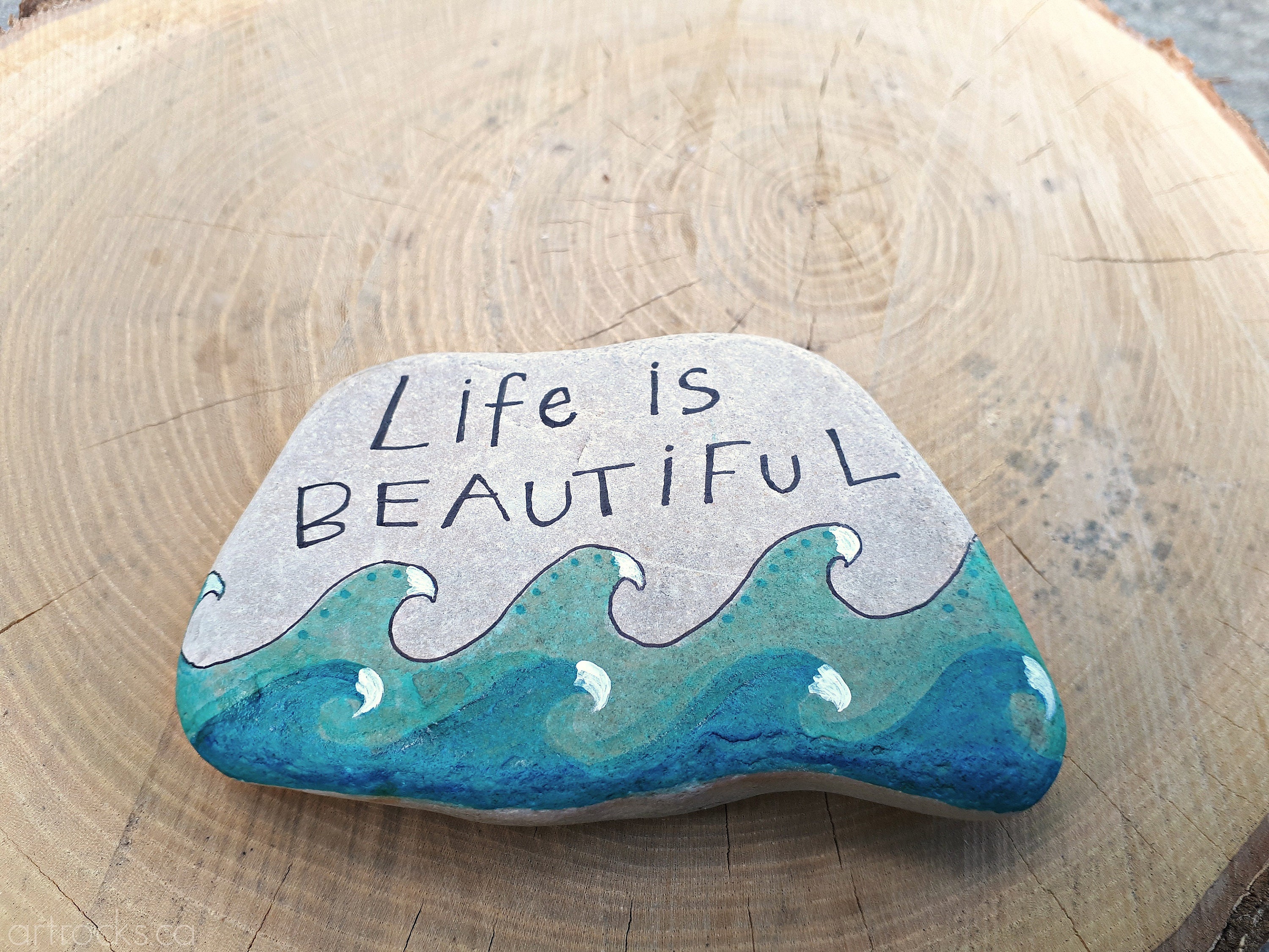 Painted Stone, Life is Beautiful, Wave Art, Artrocks, Painted Rock - Etsy