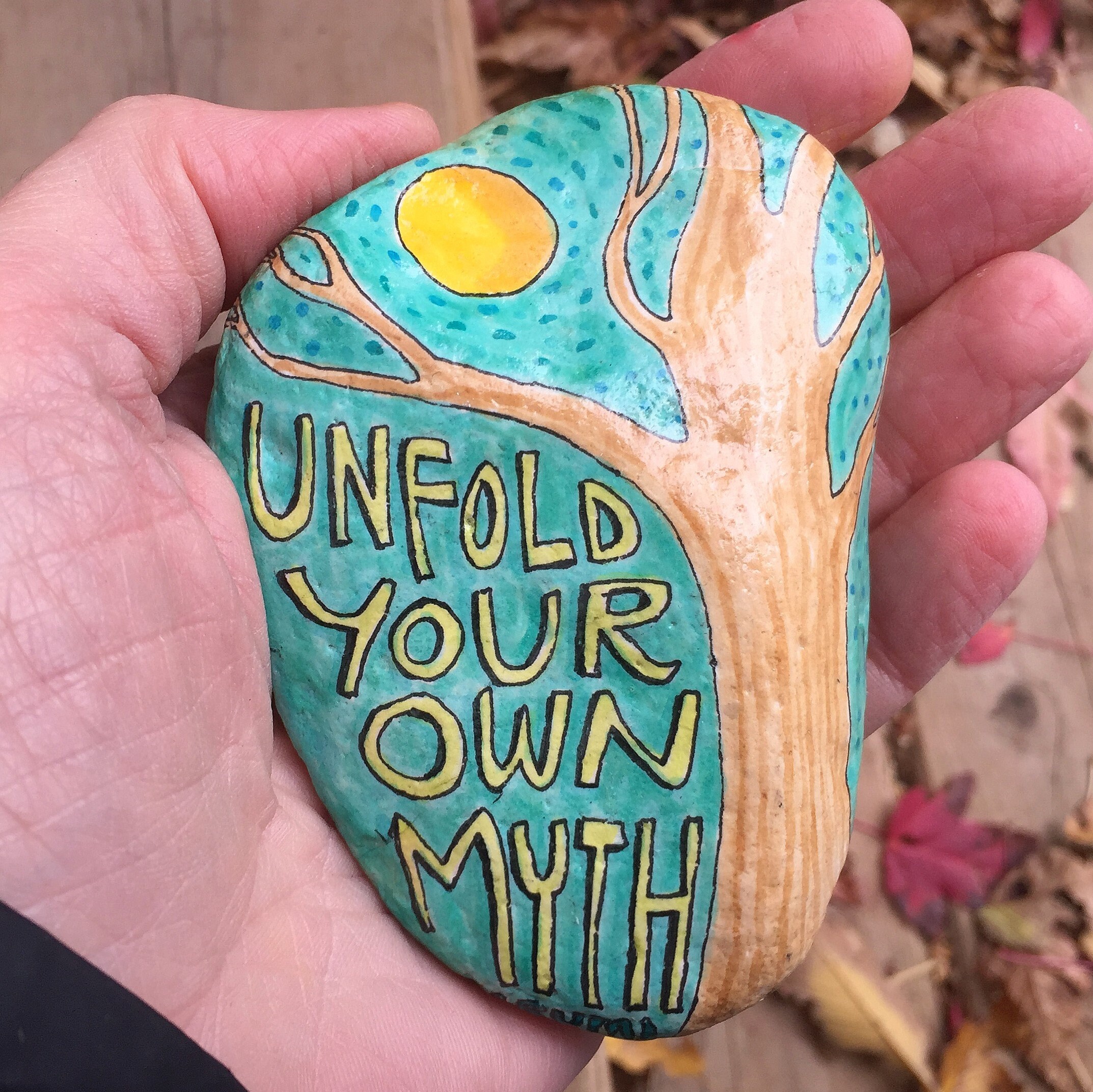 Unfold Your Own Myth Stone, Rumi Stone, Hand Painted Art, Hand Painted ...