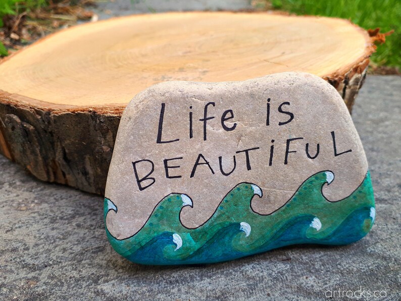 Painted Stone, Life is Beautiful, Wave Art, Artrocks, Painted Rock - Etsy