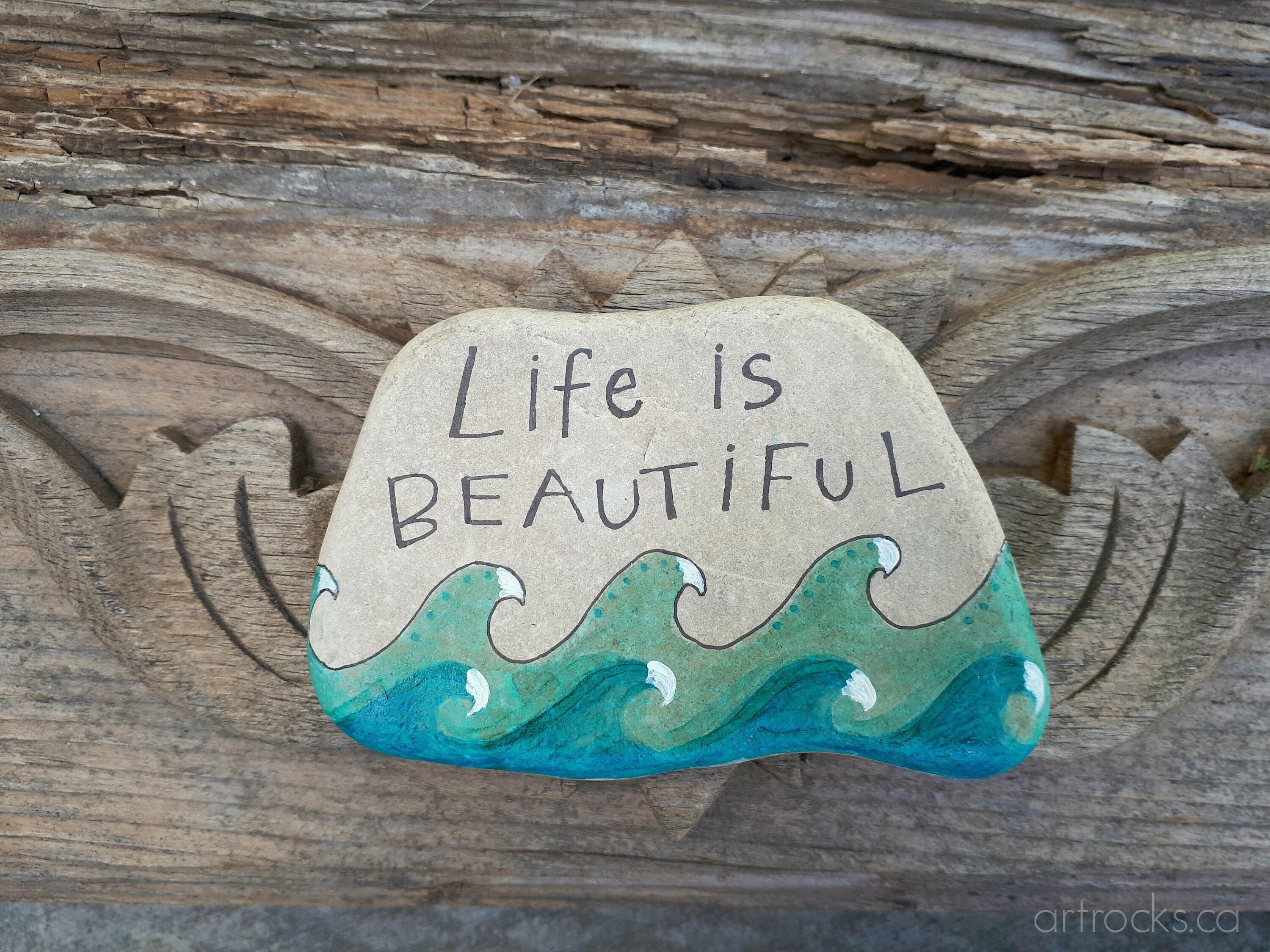 Painted Stone, Life is Beautiful, Wave Art, Artrocks, Painted Rock - Etsy