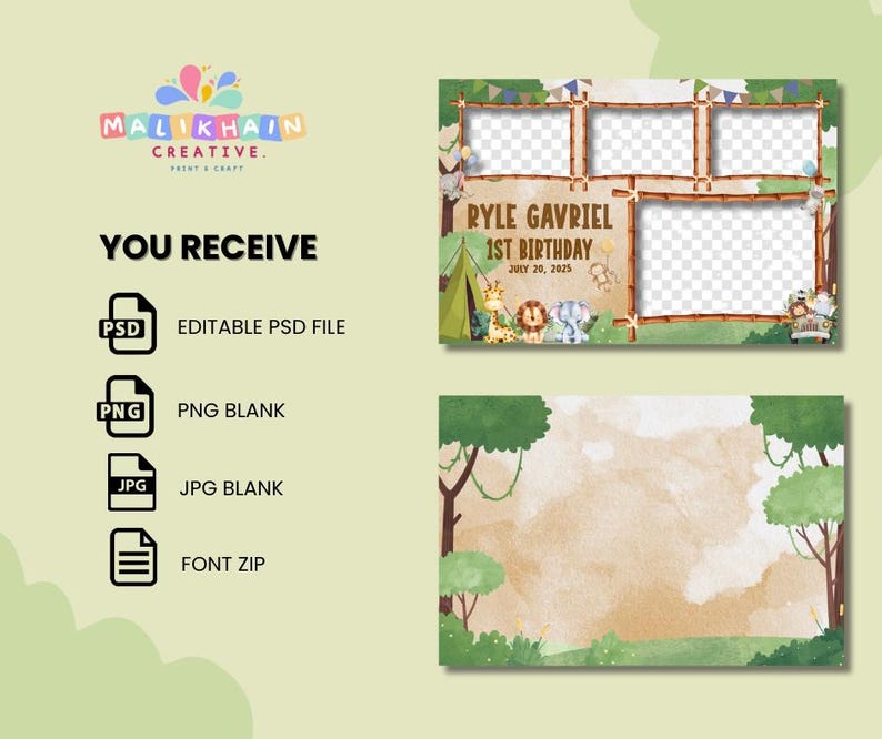 Safari Photo Booth Template PSD - Jungle Adventure Birthday Party ...