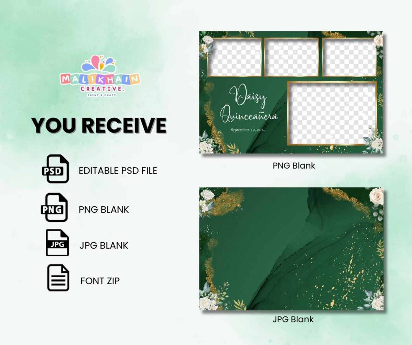 Emerald Green Photobooth Template PSD - Elegant Overlay Design - Etsy