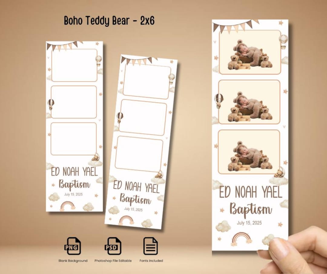 Boho Teddy Bear Photo Booth Template: Neutral Baby Shower (PSD Download ...
