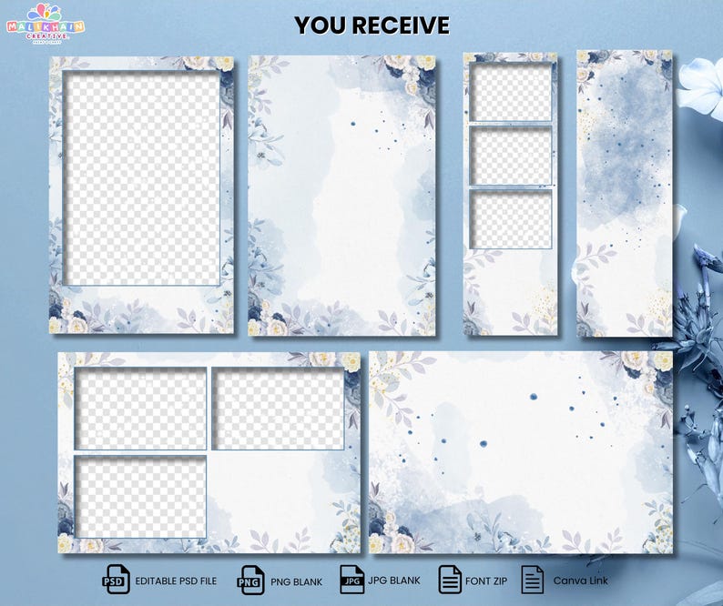Blue Floral Photo Booth Template | Soft Blue Photobooth Template ...