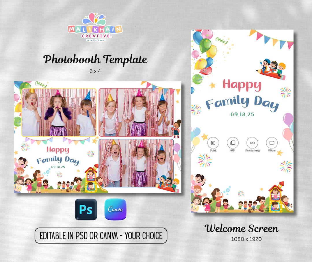 Family Day and Kids Party Photo Booth Template | Editable in PSD ...