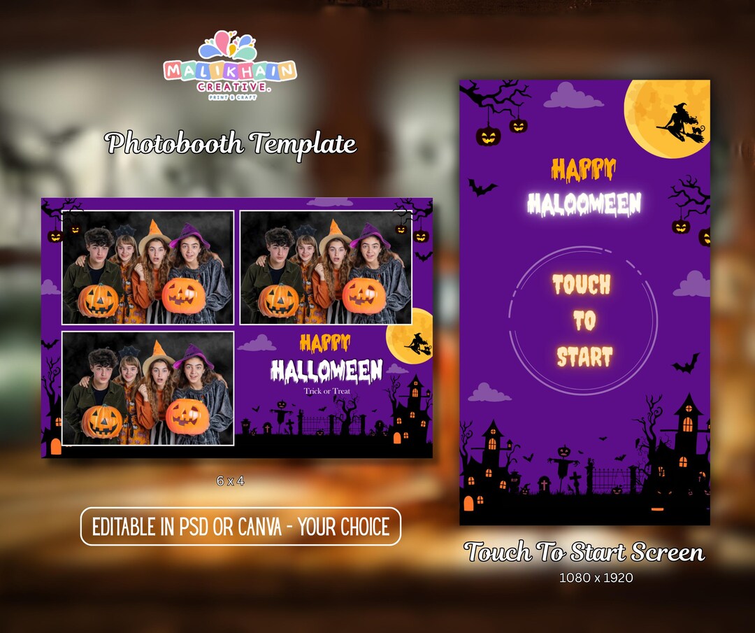 Spooky Halloween Photo Booth Template: Touch to Start, Editable PSD ...